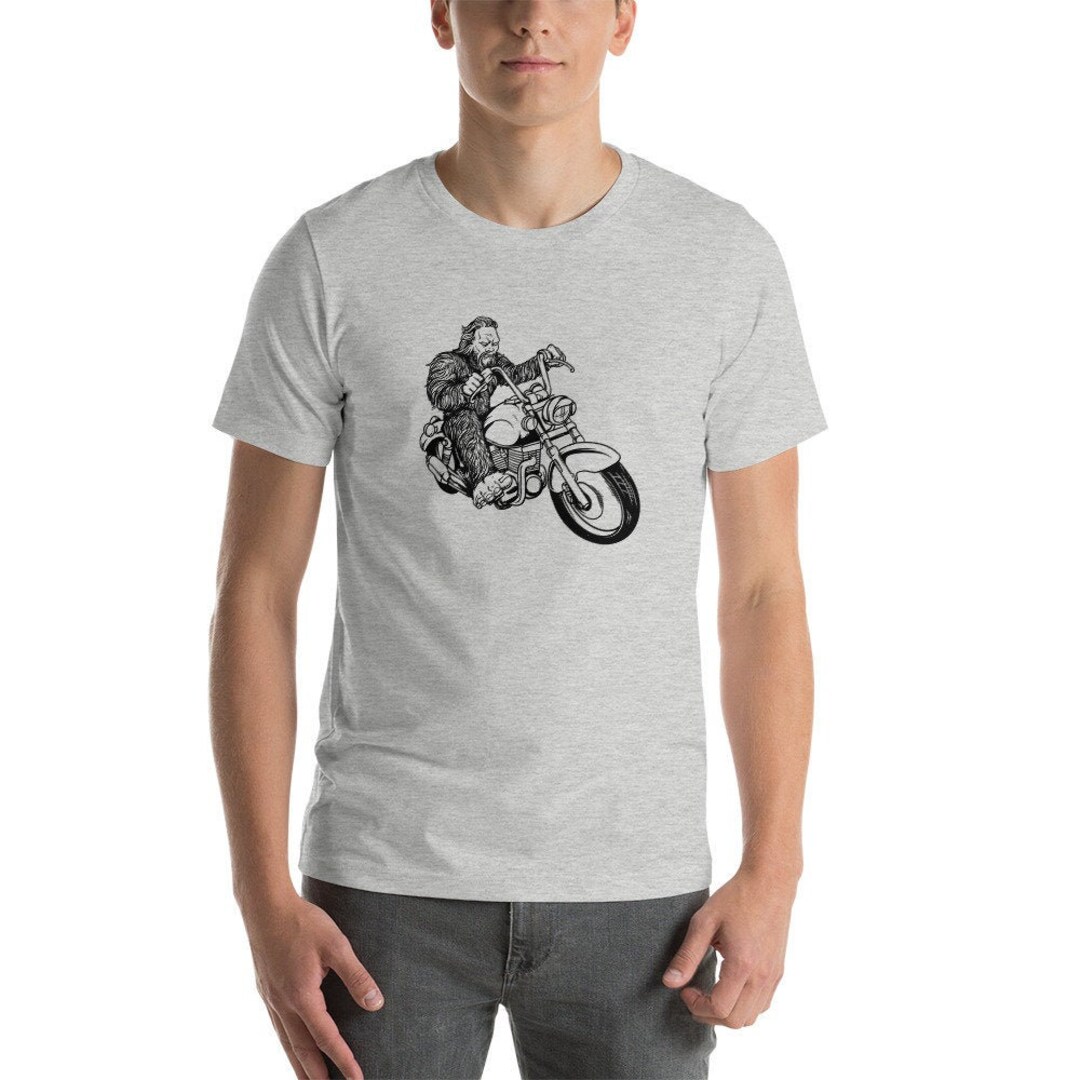 Bigfoot Sasquatch Motorcycle Rider Shirt, Gorilla Biker Short-sleeve ...