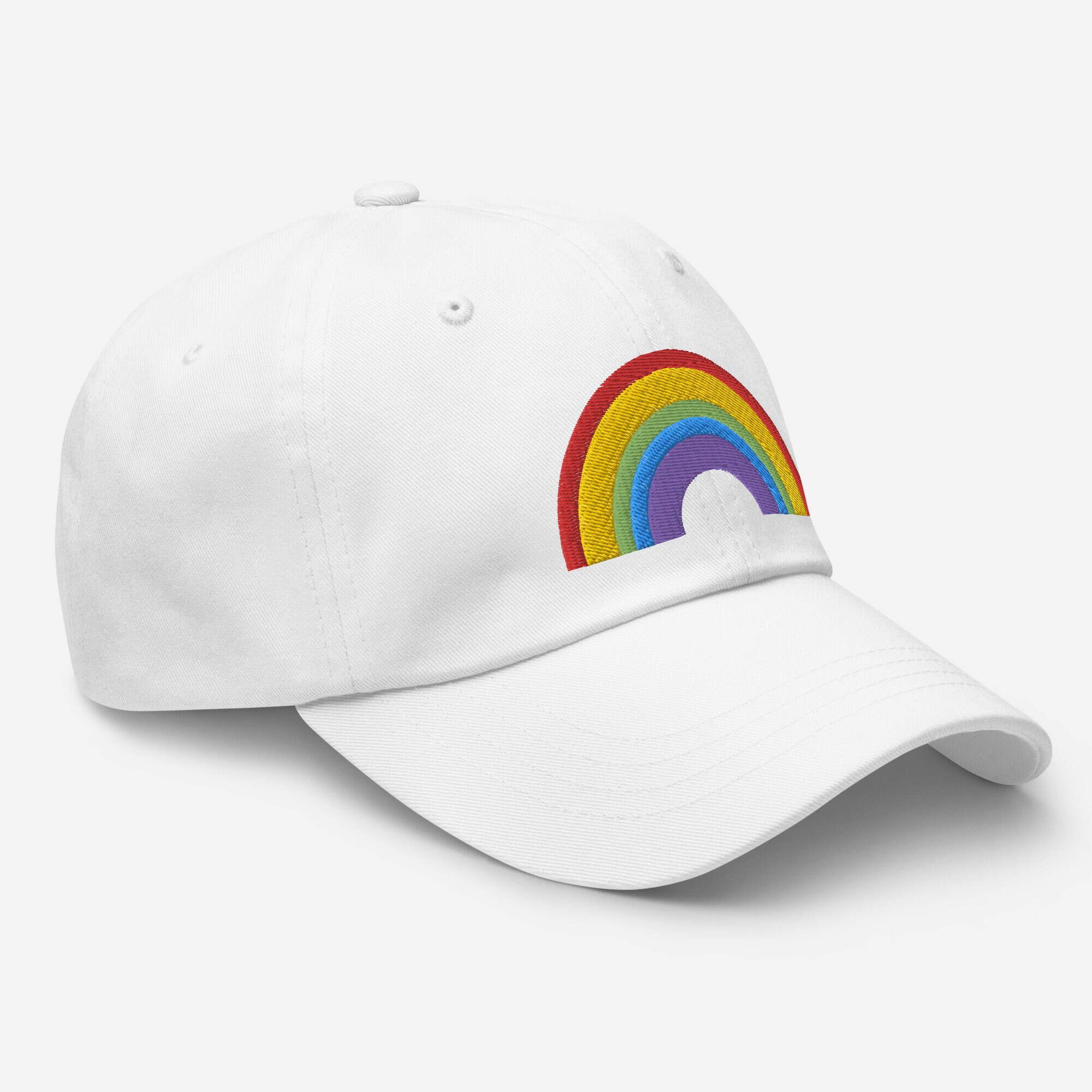Pride Hat Embroidered Rainbow Design, LGBTQ Dad Hat White Black Khaki ...