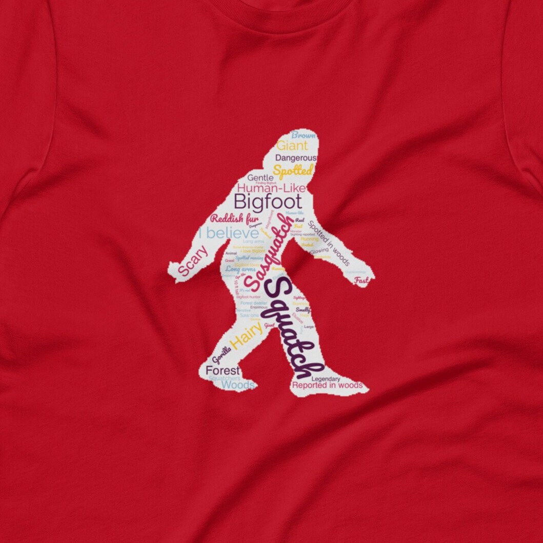 Bigfoot Sasquatch Word Cloud Profile Shirt, Bigfoot Words Silhouette ...