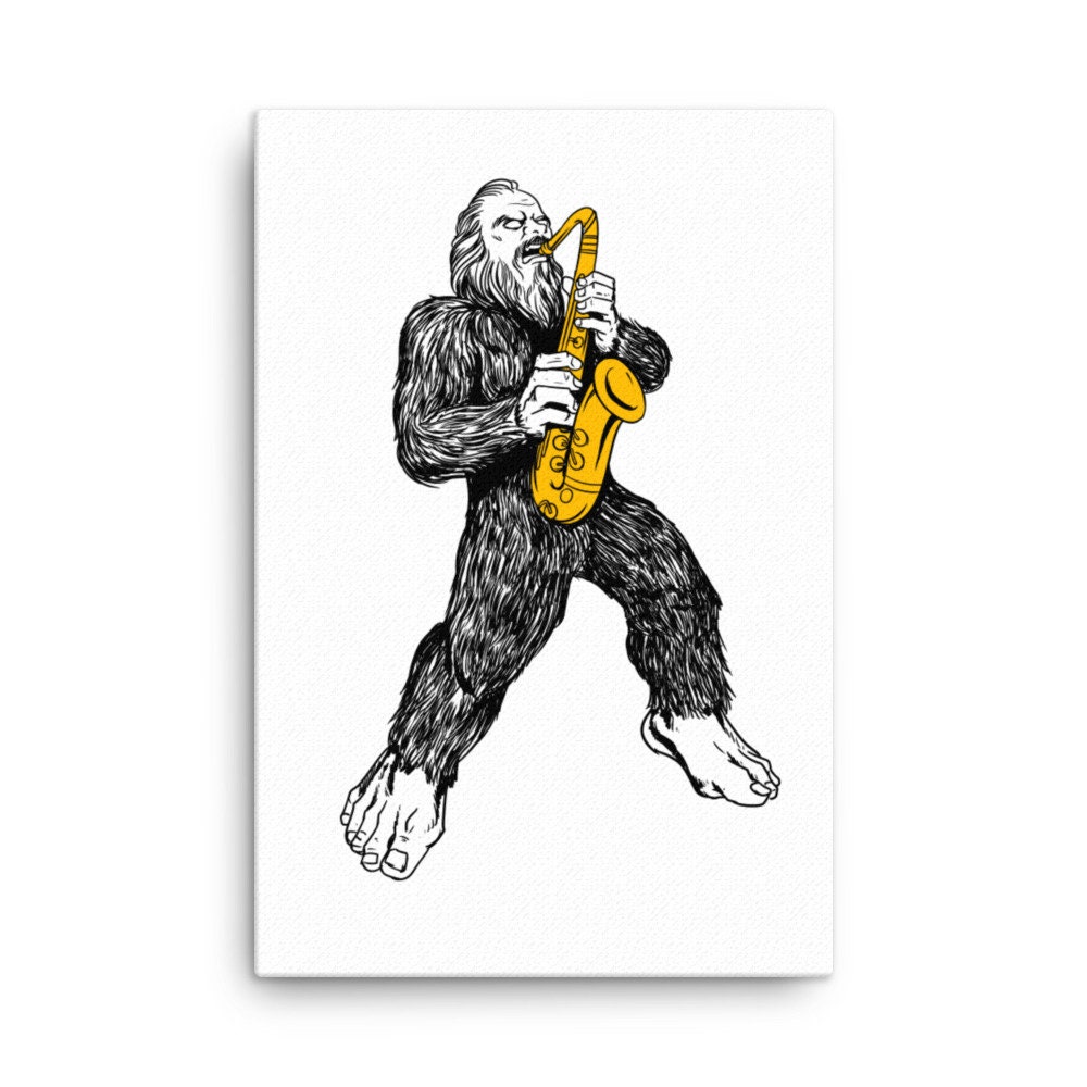 Bigfoot Sasquatch Sax Player Canvas, Gorilla Saxaphone Player Wall ...
