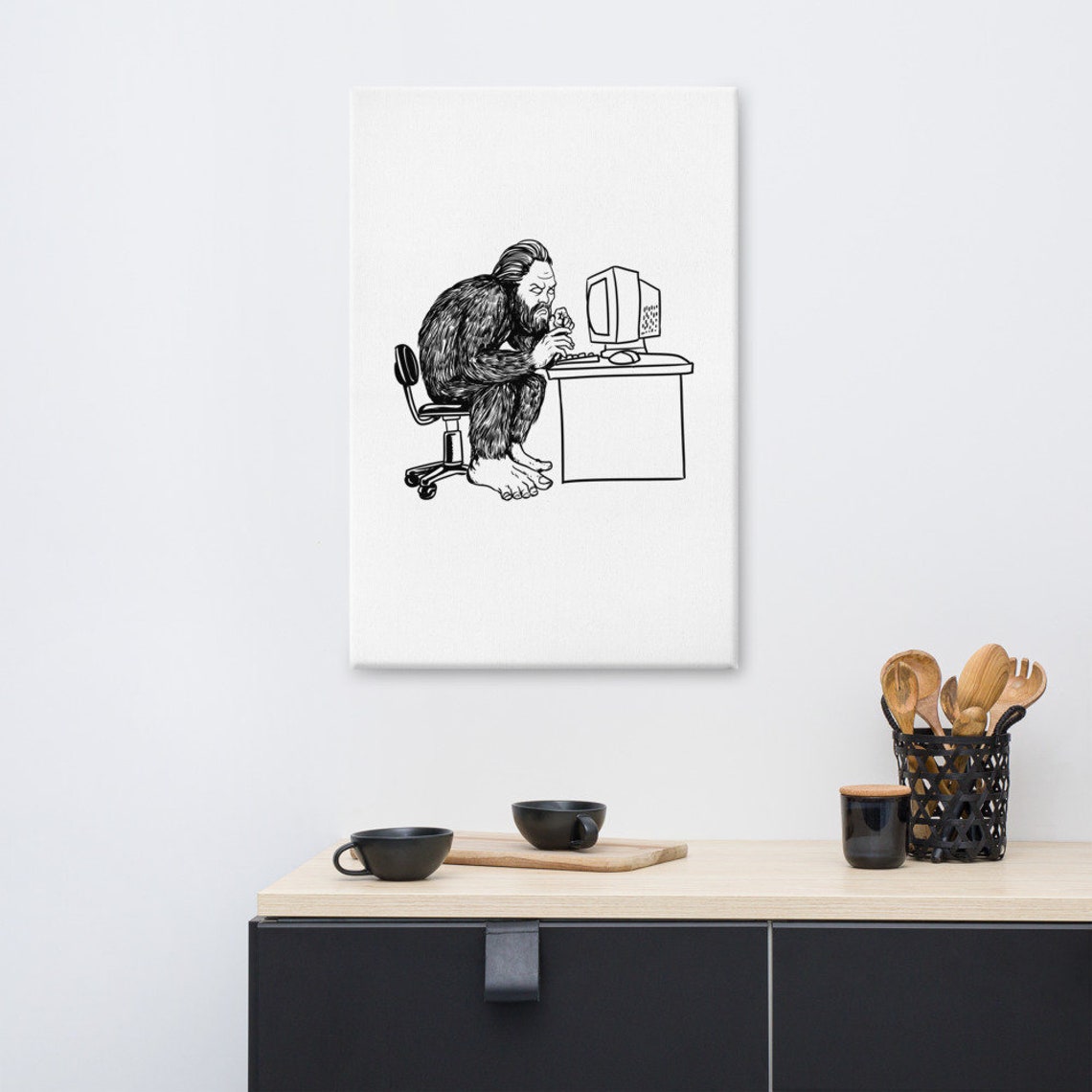 Bigfoot Computer Nerd Canvas Sasquatch Computer Worker Yeti - Etsy