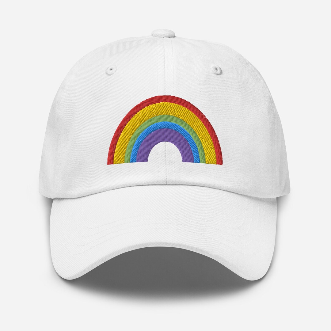 Pride Hat Embroidered Rainbow Design, LGBTQ Dad Hat White Black Khaki ...