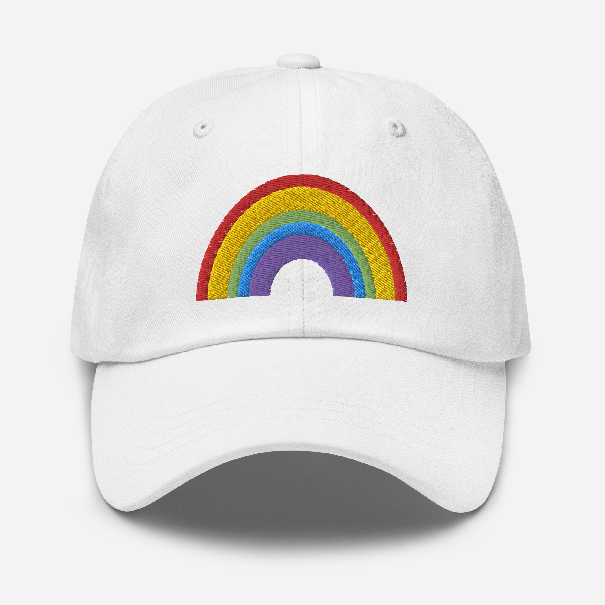 Pride Hat Embroidered Rainbow Design, LGBTQ Dad Hat White Black Khaki ...