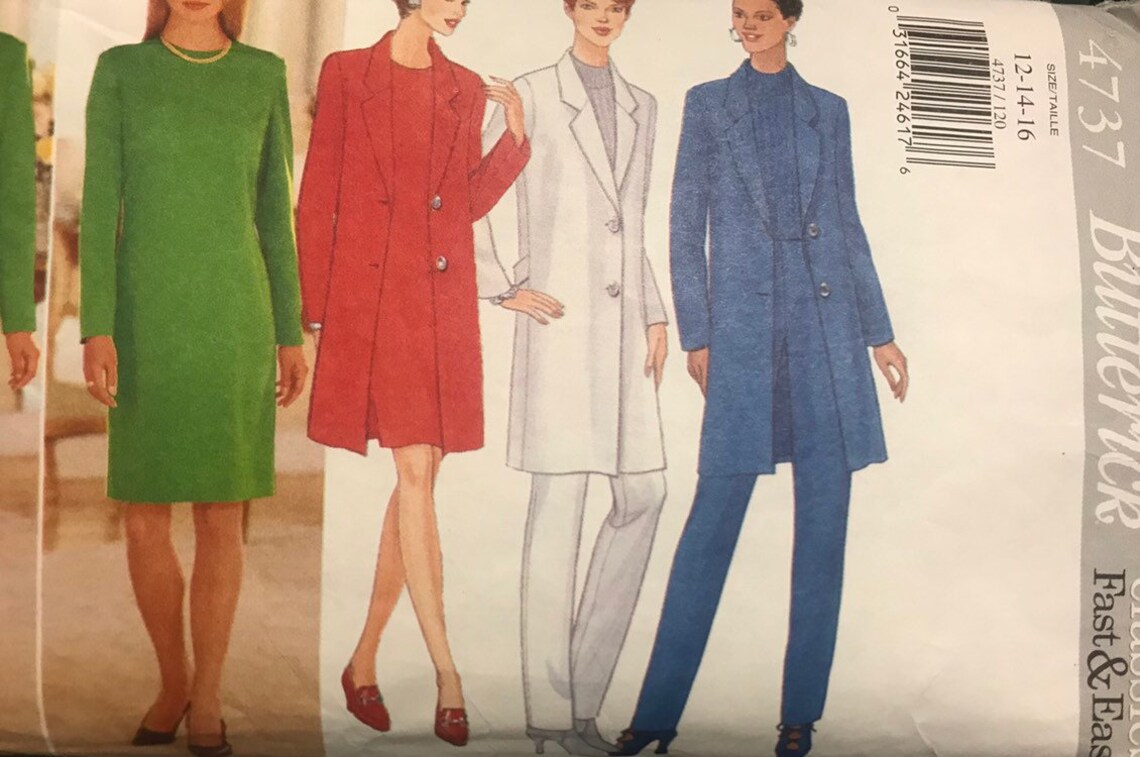 Vintage 1990 Butterick Sewing Pattern 4737 Jacket Dress Pants Sz 12-16 ...