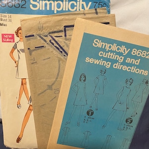 70’s Simplicity 8682 Jiffy Pattern Misses Shift Dress Size 14 Bust 36 ...