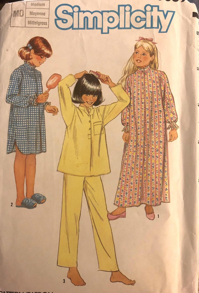 80’s Simplicity 6659 Girls Easy to Sew Pajamas Nightgown Sz Med 8 10 ...