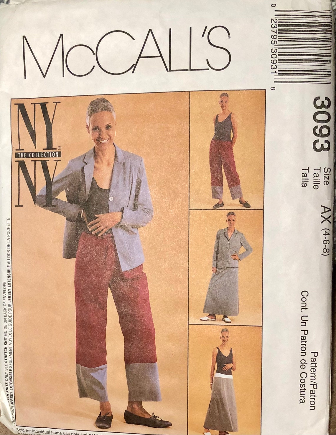 Vintage 2001 Mccalls 3093 NY NY Sewing Pattern Misses Sz AX 4 6 8 ...