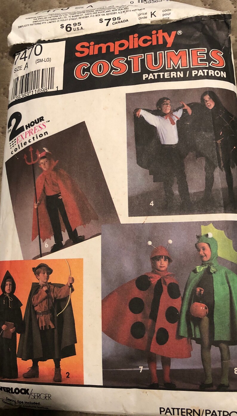 Costume Child’s Simplicity Pattern 7470 Sz A 3-8 Sm-lg Halloween Devil ...