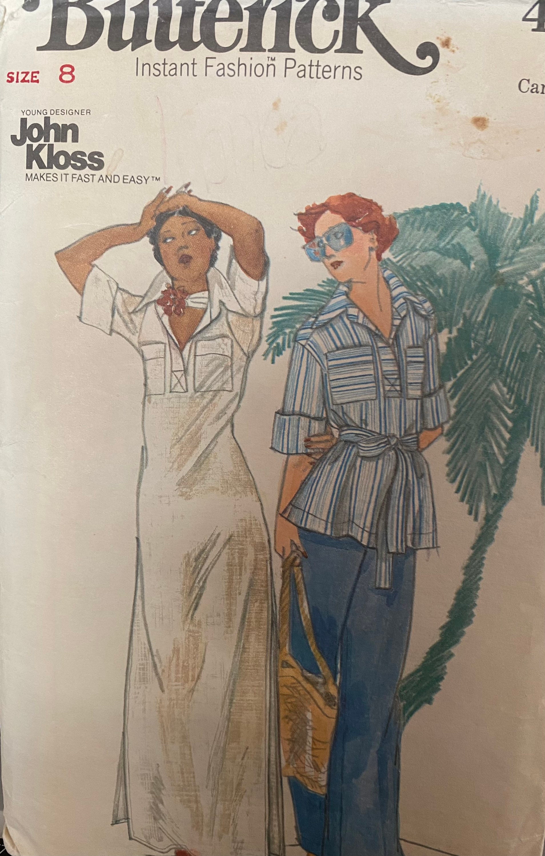 Butterick 4251 Misses Sz 8 John Kloss Dress Caftan Top Pants VTG 70s ...