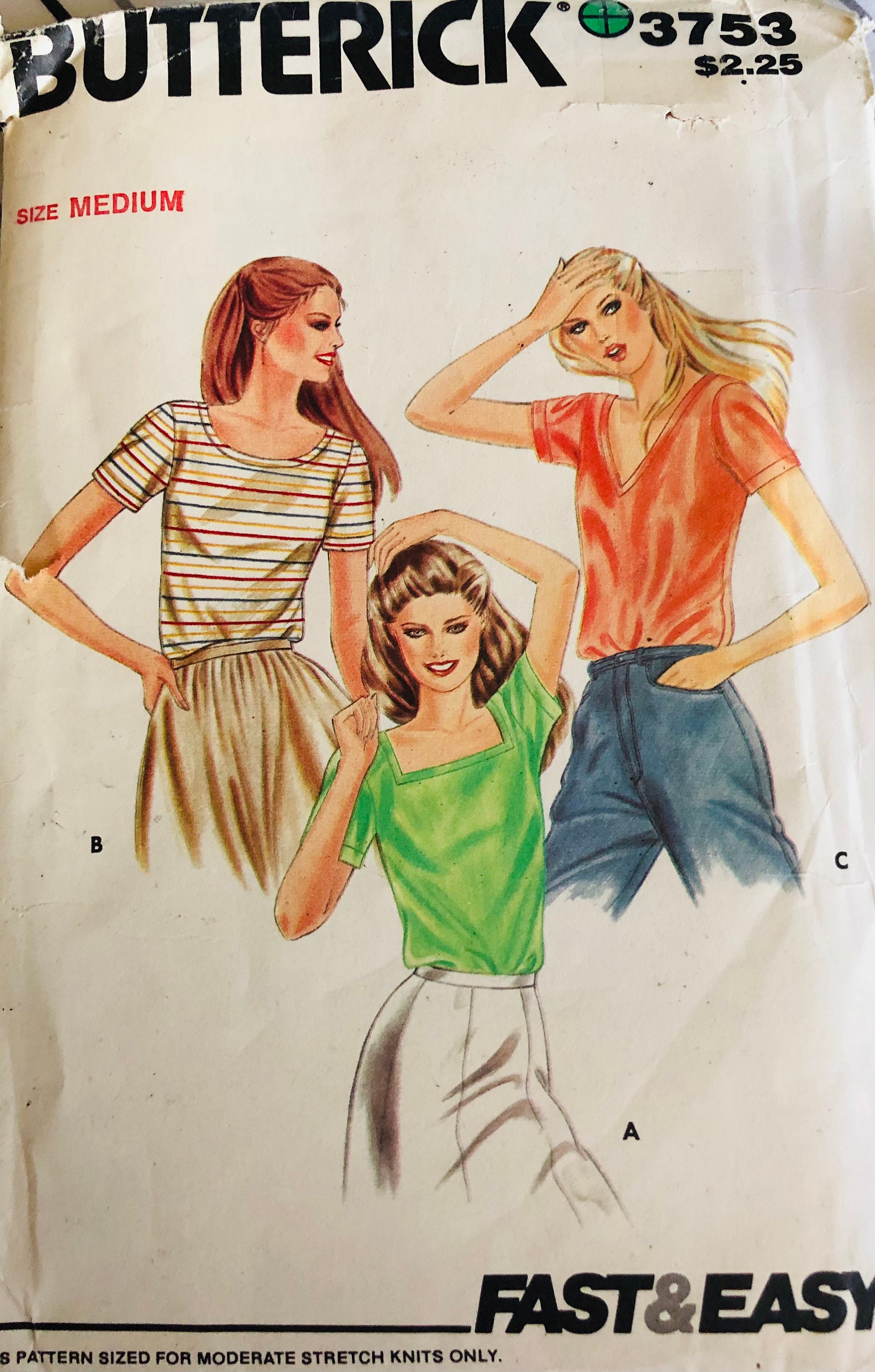 Vtg 80’s Butterick 3753 Butterick Pattern Fitted Tops Fast & Easy Sz ...
