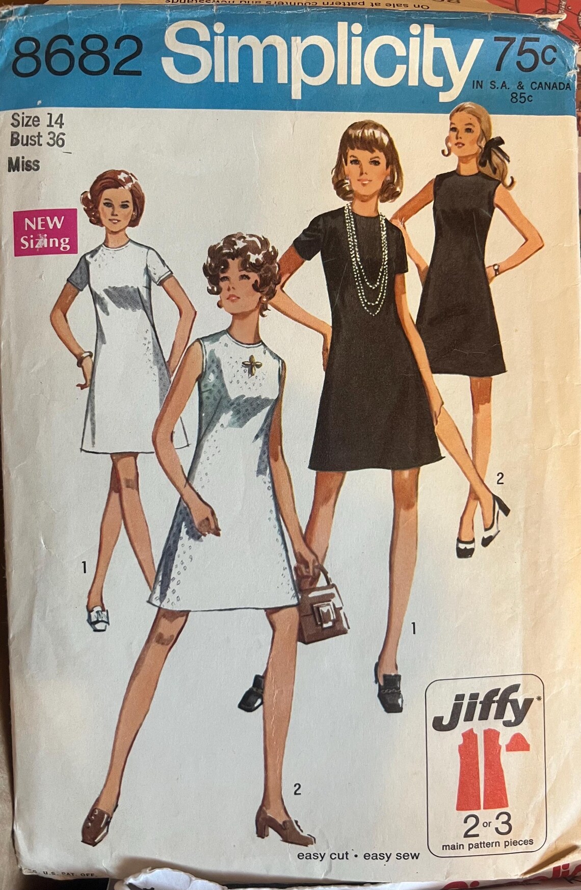 70’s Simplicity 8682 Jiffy Pattern Misses Shift Dress Size 14 Bust 36 ...