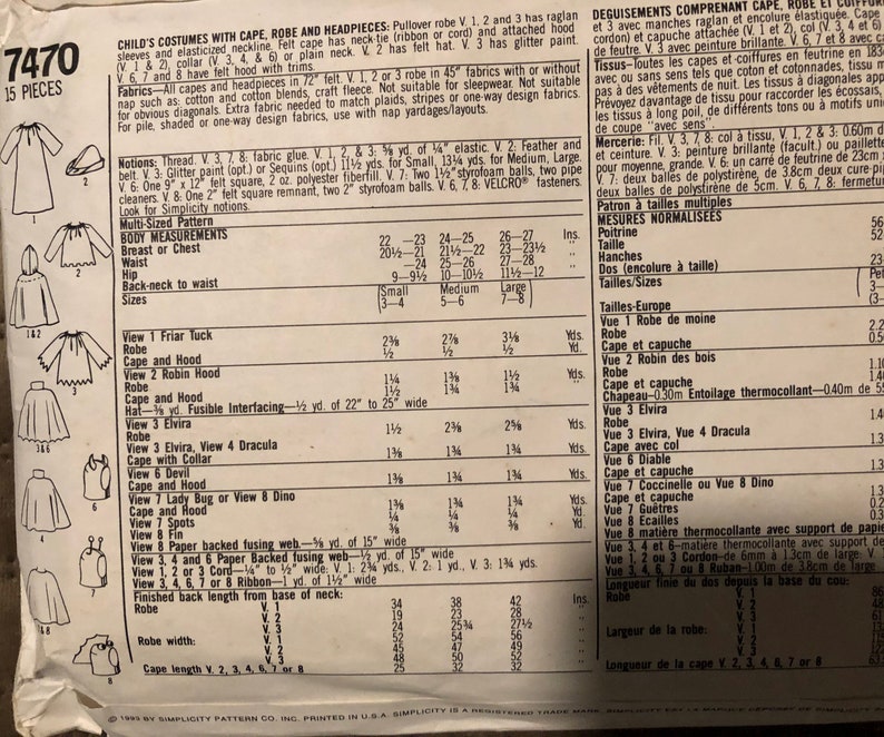 Costume Child’s Simplicity Pattern 7470 Sz A 3-8 Sm-lg Halloween Devil ...