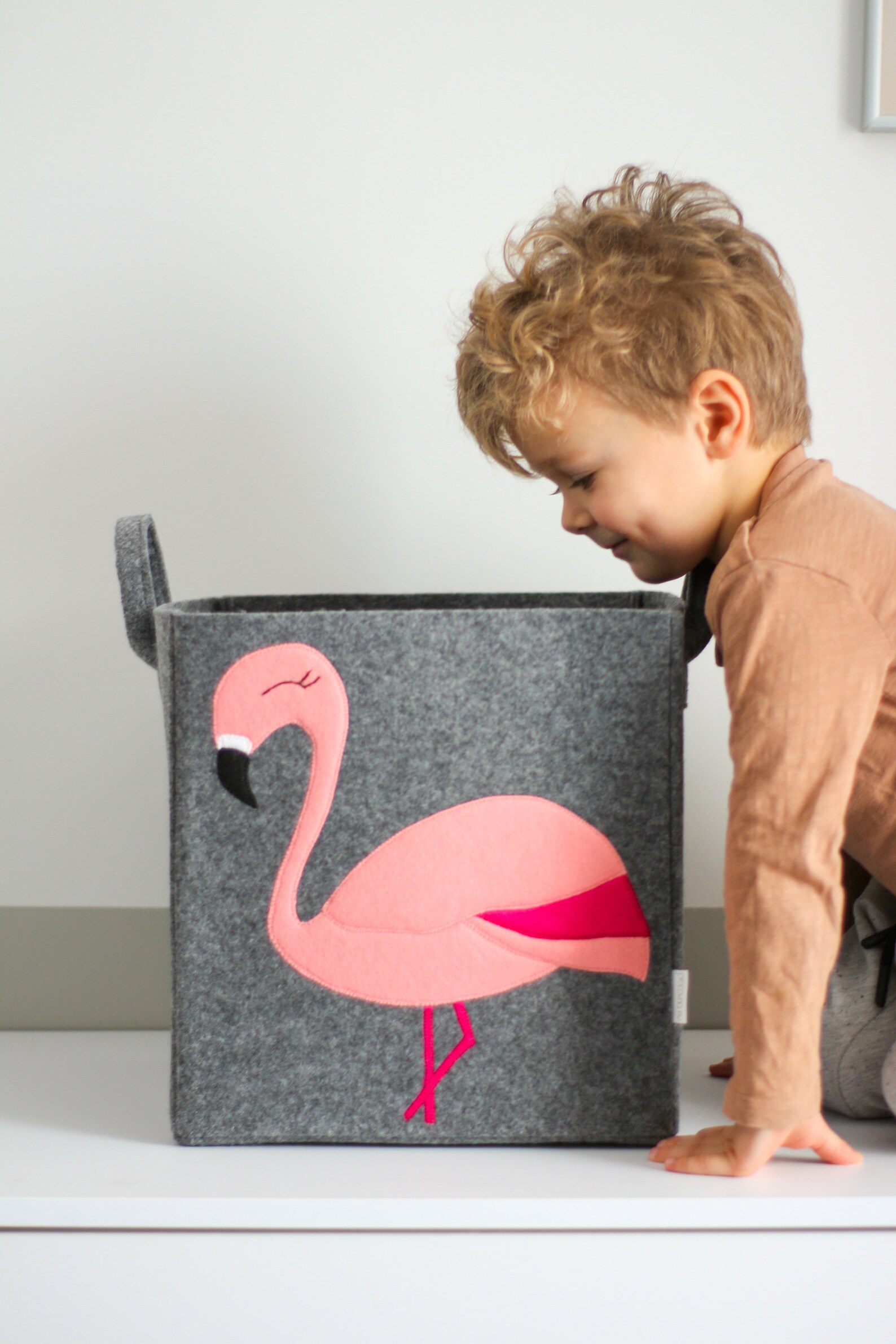 Kids Toy Storage With Pink FLAMINGO Handmade Toy Basket for - Etsy