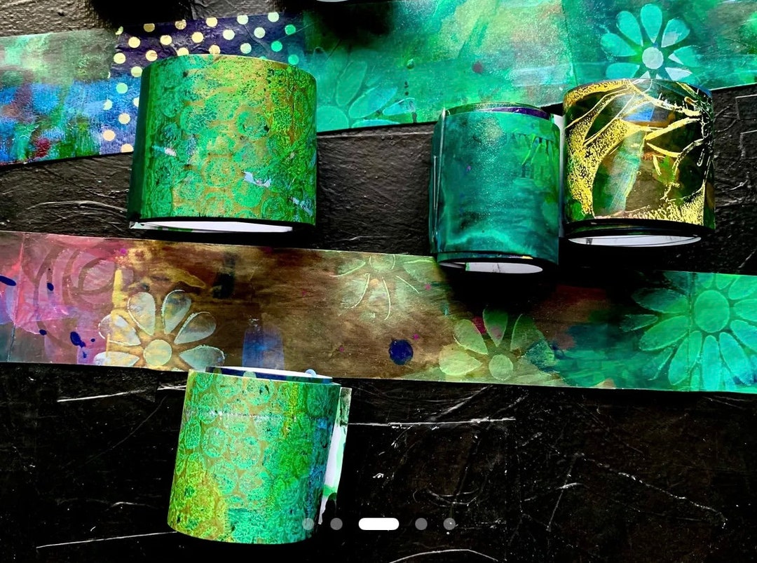 Green Shimmer Roll-painted Paper Ephemera-long, Narrow Painted Paper ...