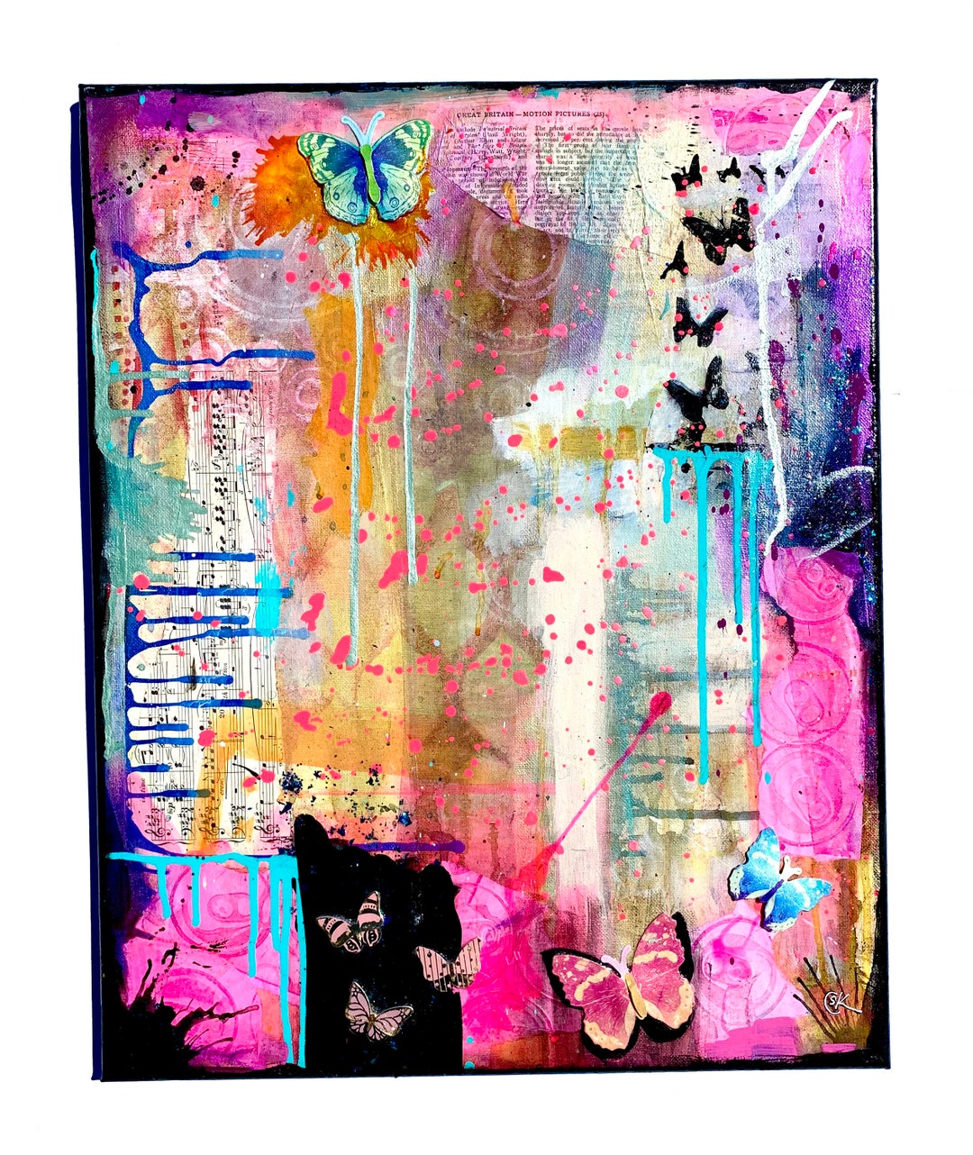 Original Art-butterfly, Abstract, Hot Pink Whimsical Painting-acrylic ...