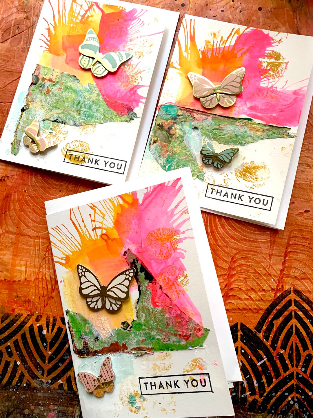 Hand Painted Thank You Card- Original Art Greeting Card-mixed Media ...