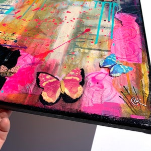 Original Art-butterfly, Abstract, Hot Pink Whimsical Painting-acrylic ...