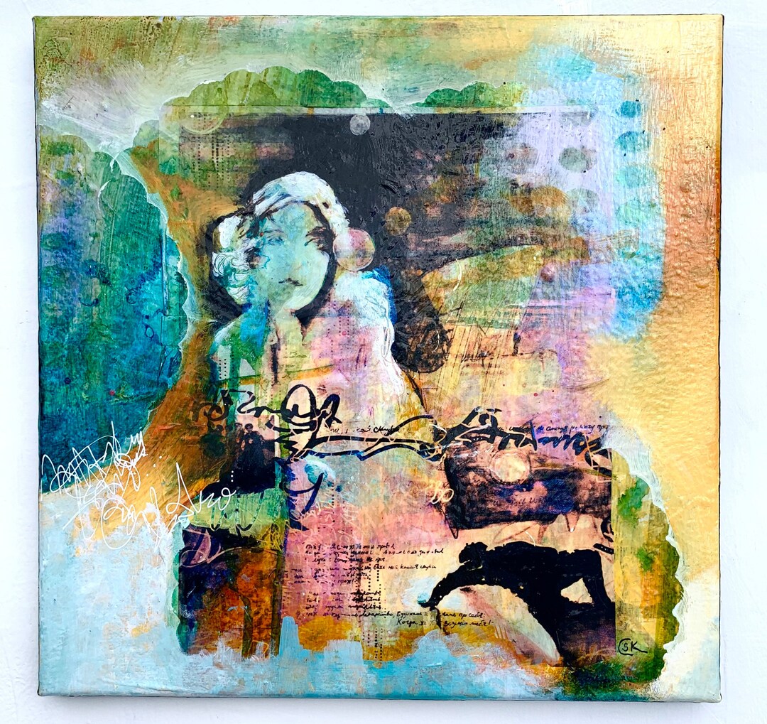 Original Art-mixed Media Collage Painting-acrylic, Mixed Media Photo ...