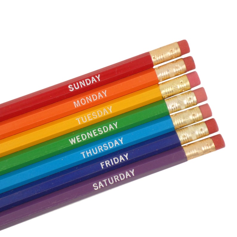 Day of the Week Pencils Engraved Pencils Stamped Pencils - Etsy
