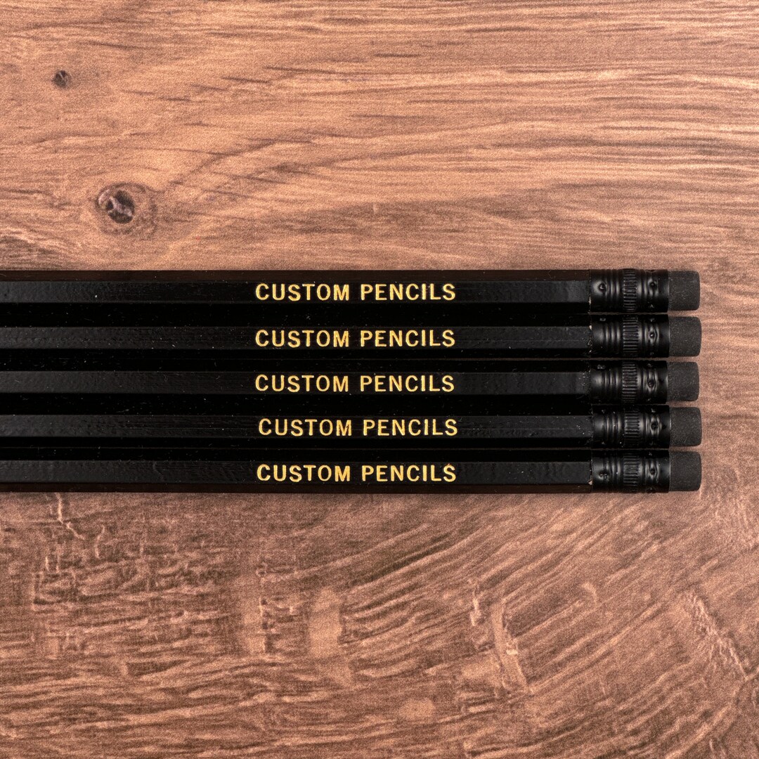 Black Pencil Set of 6 Custom Pencils With Black Erasers - Engraved ...