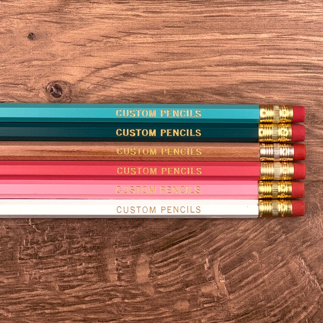 Teal and Pink Custom Pencil Set of 6 - Personalized Pencils, Custom ...