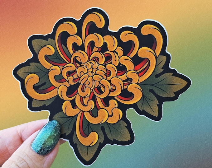 Chrysanthemum Flower Set of 2 Waterproof Stickers - Nature Hippy Art ...