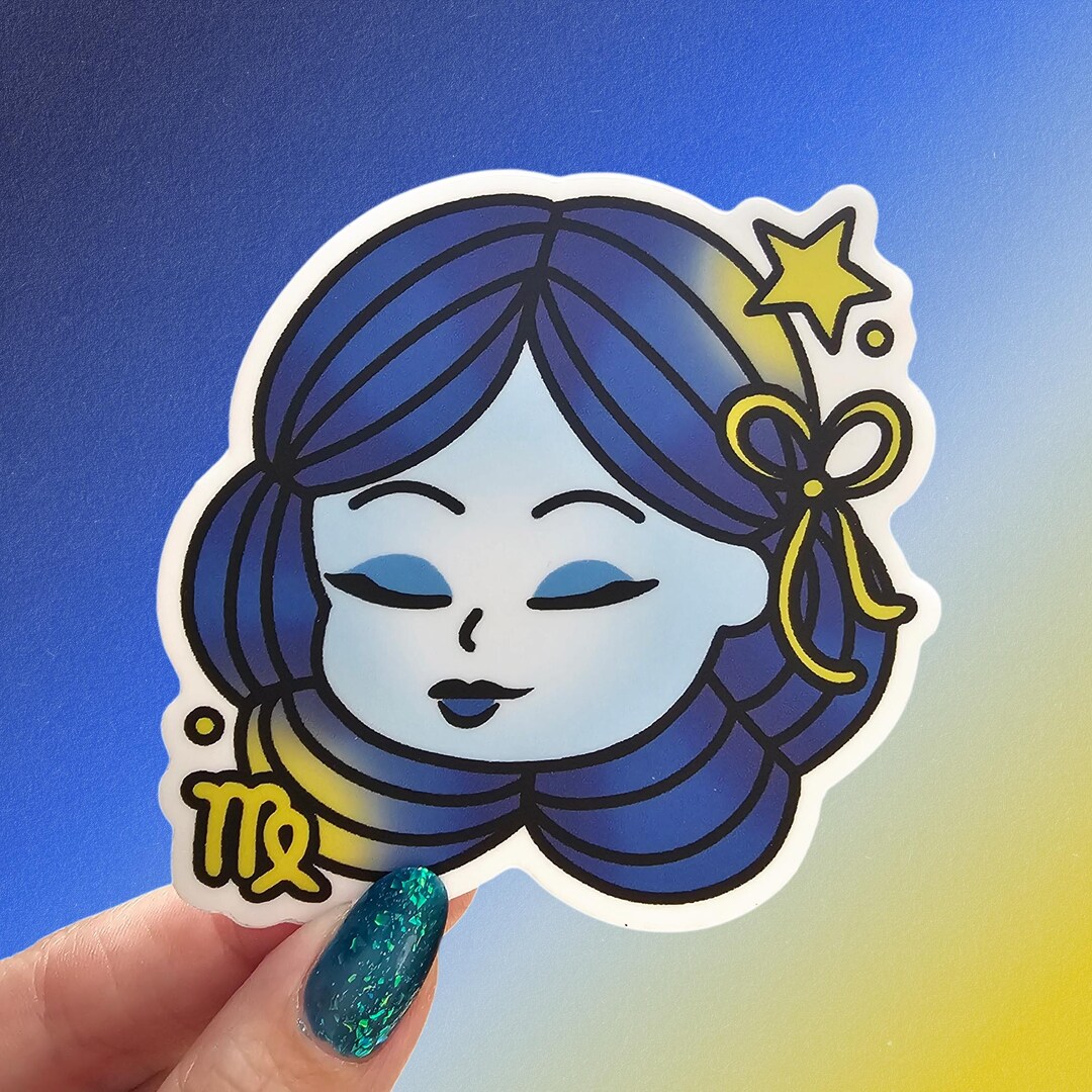 Virgo Zodiac Sticker, Retro Kewpie Tattoo Art Vinyl, Waterproof ...
