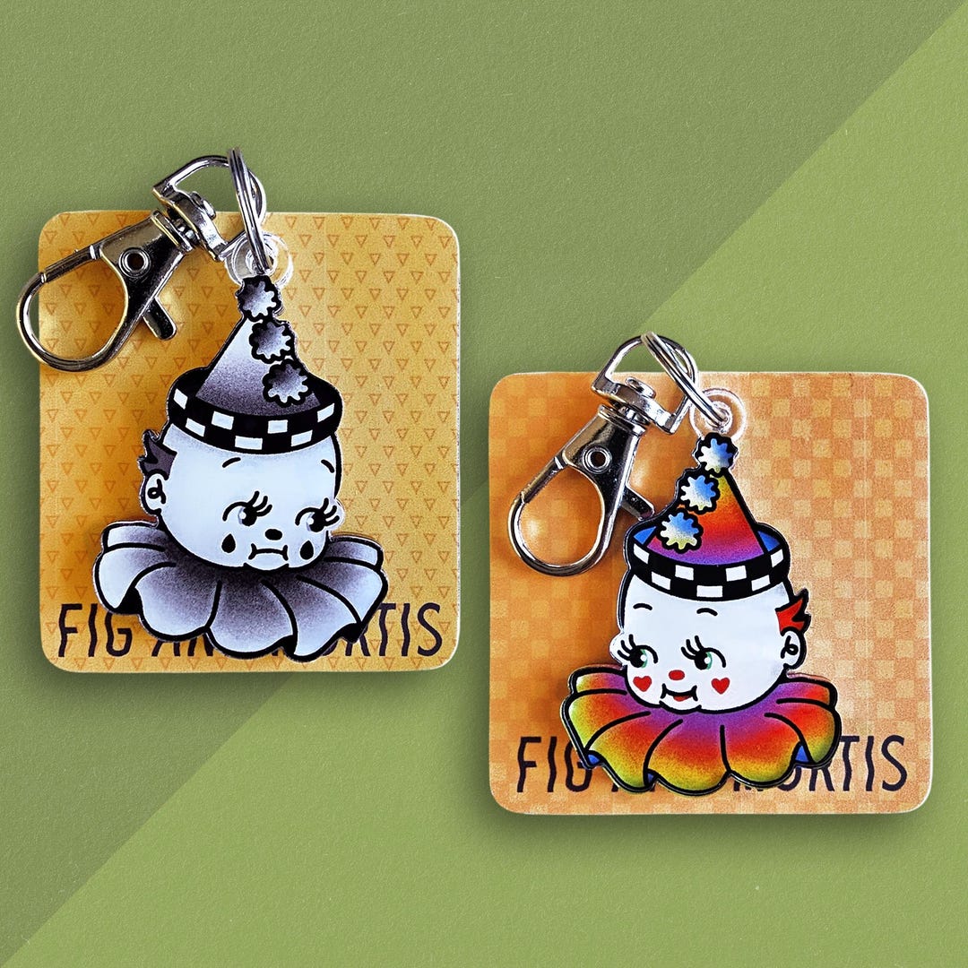 Double-sided Kewpie Clown Keychain, Clown Charm, Kewpie Keychain, Clown ...