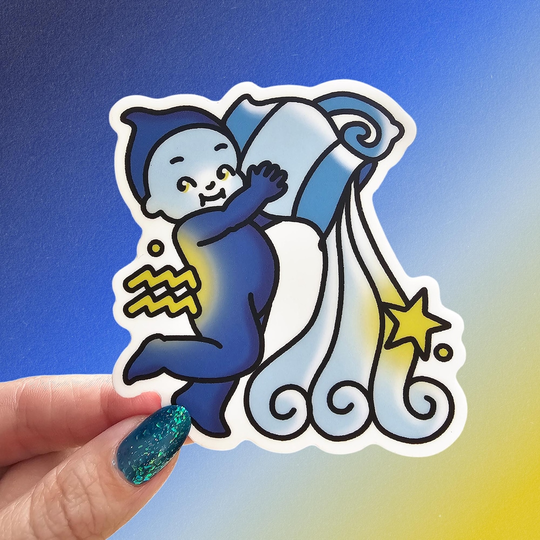 Aquarius Zodiac Sticker, Kewpie Tattoo Art, Waterproof Vinyl Decal - Etsy