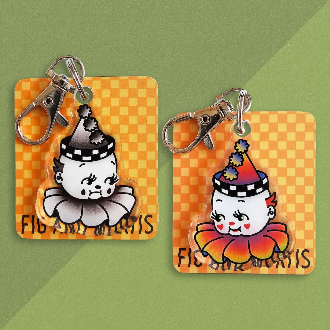 Double-sided Kewpie Clown Keychain, Clown Charm, Kewpie Keychain, Clown ...