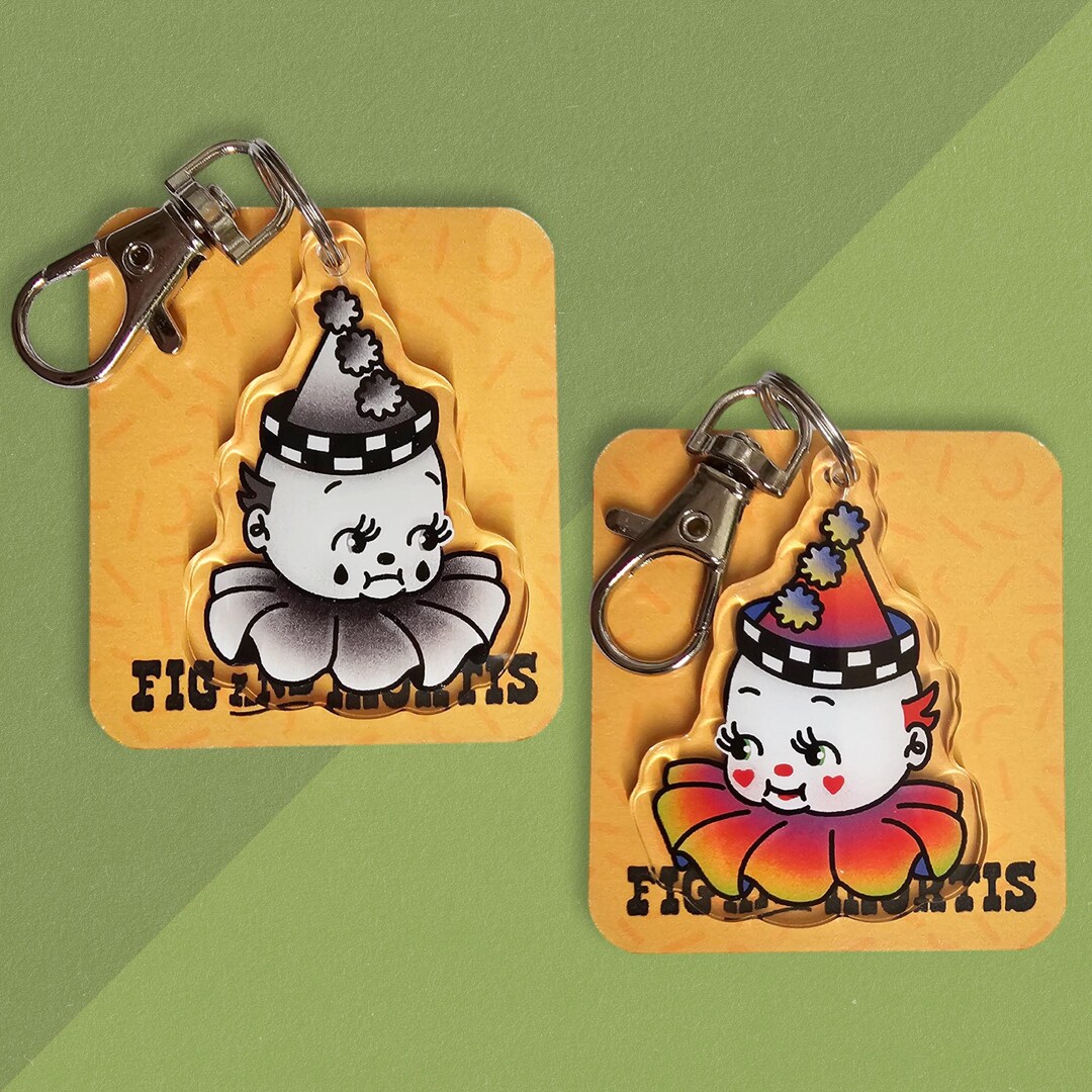 Double-sided Kewpie Clown Keychain, Clown Charm, Kewpie Keychain, Clown ...