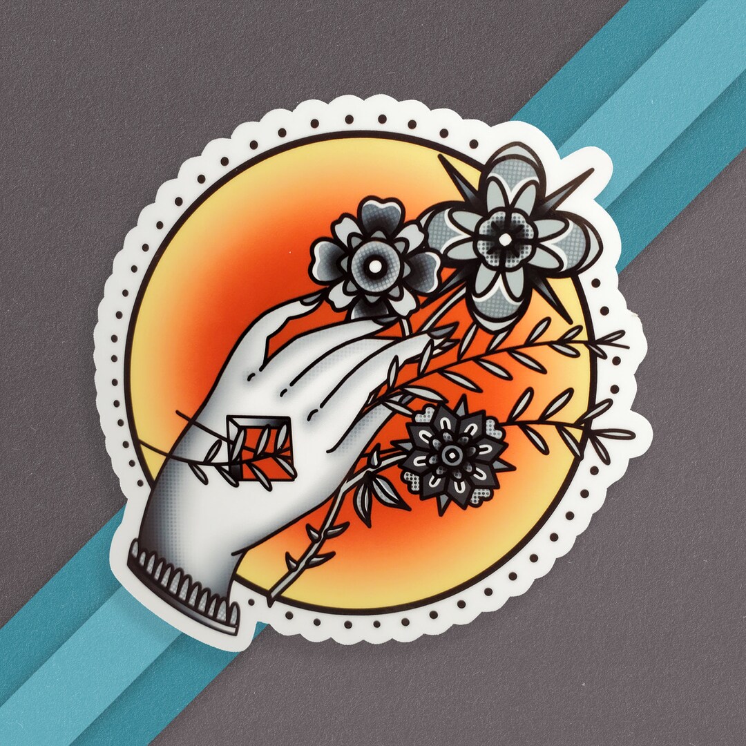 Handful of Flowers Sticker, Laptop Sticker, Planner, Traditional Tattoo ...
