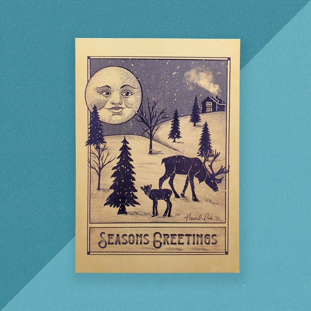 Seasons Greetings Postcard 5x7 Art Print Stationary Set - Etsy