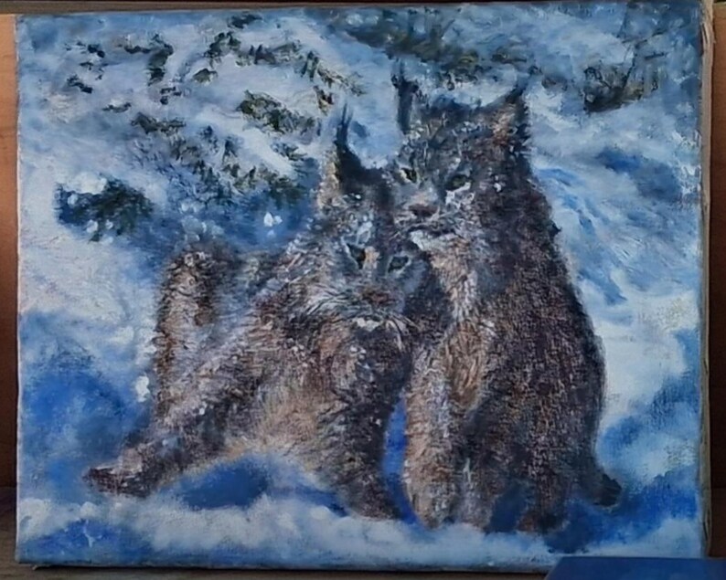Lynx Couple Oil Painting: Original Canvas Wildlife Art (11x14) - Etsy