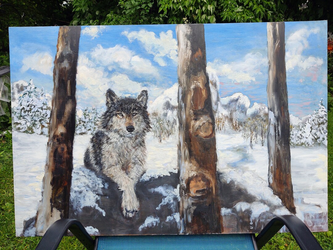 Oil Painting Original Painted by Me Winter Wolf Lobo Oil on Canvas ...