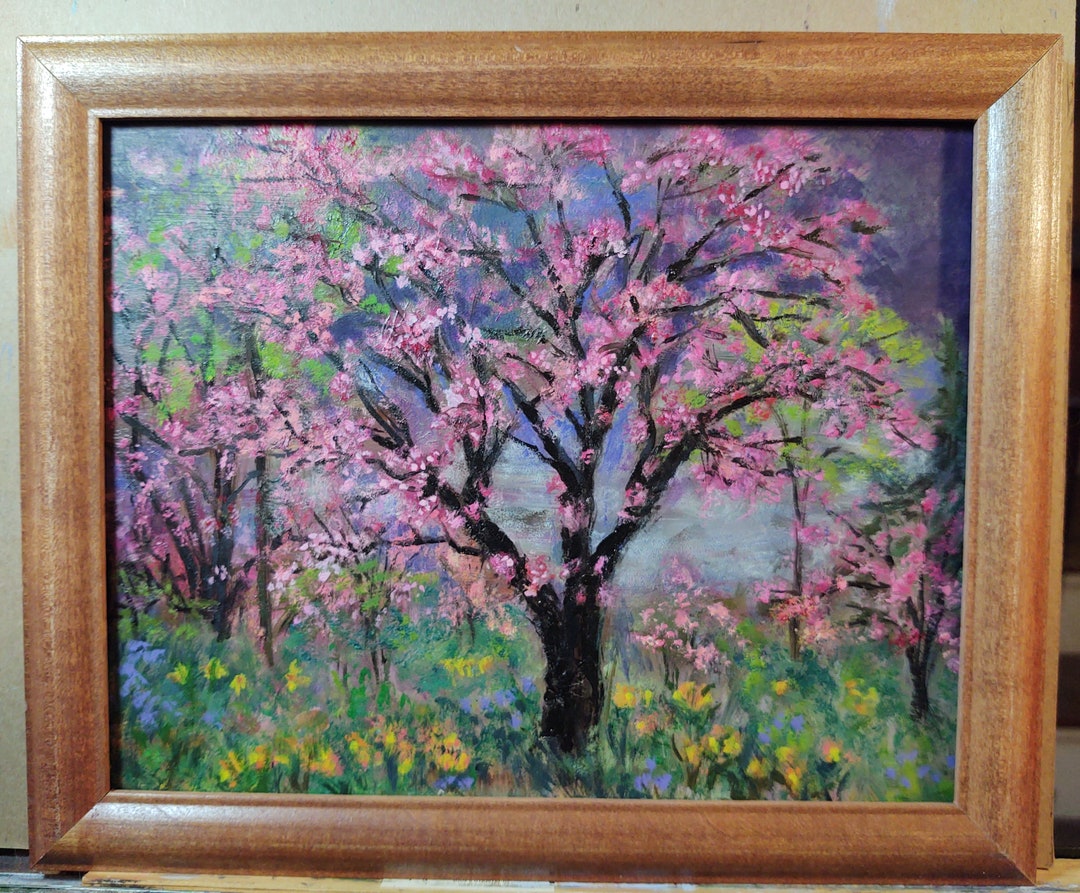 Redbud Tree Oil Painting 8x10: Framed Floral Landscape Art - Etsy