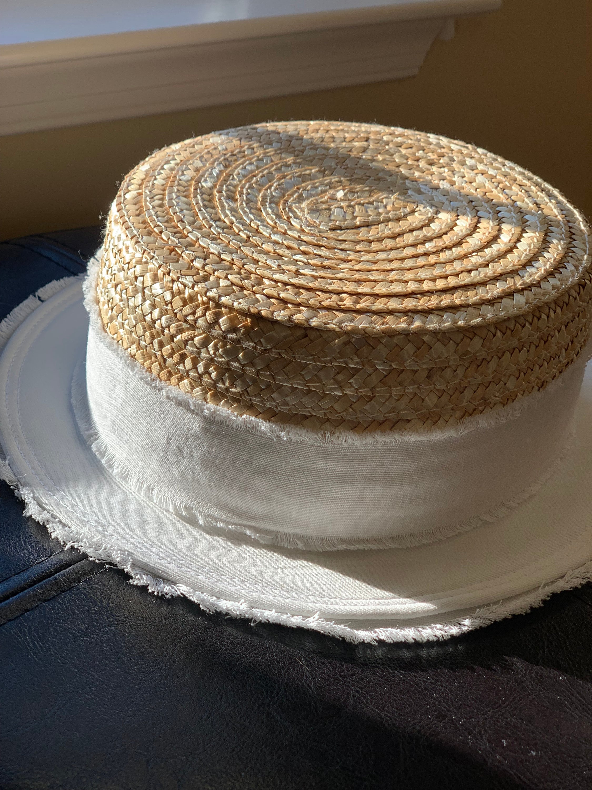 Short Brim Straw Boater Hat, Boater Hat With Decorative Brim, Unique ...