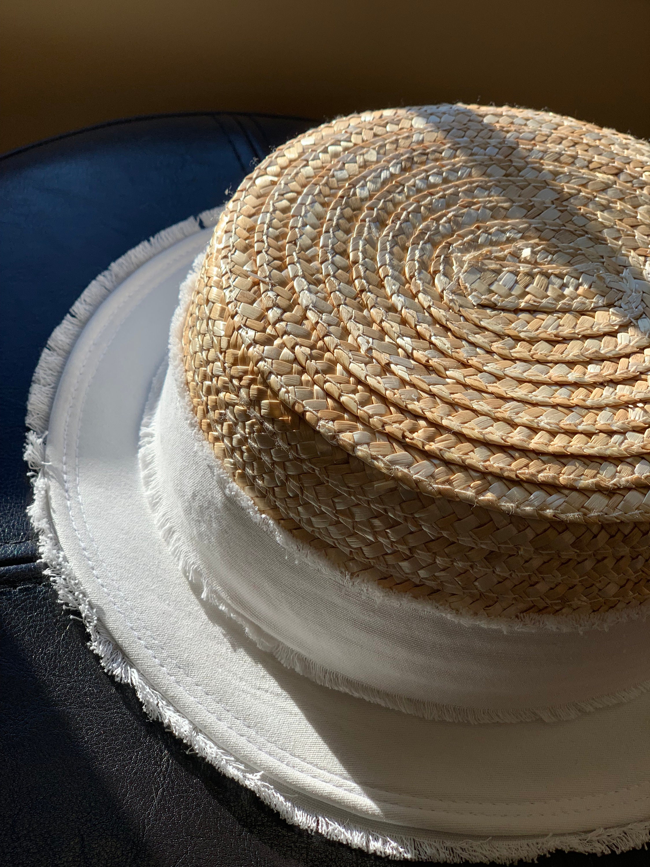 Short Brim Straw Boater Hat, Boater Hat With Decorative Brim, Unique ...