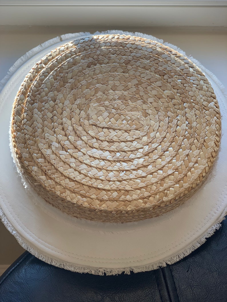 Short Brim Straw Boater Hat, Boater Hat With Decorative Brim, Unique ...