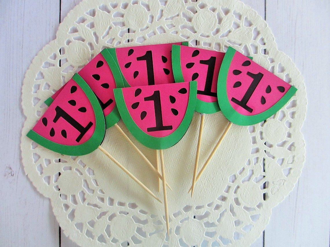 Watermelon Cupcake Toppers Watermelon Birthday Decorations - Etsy