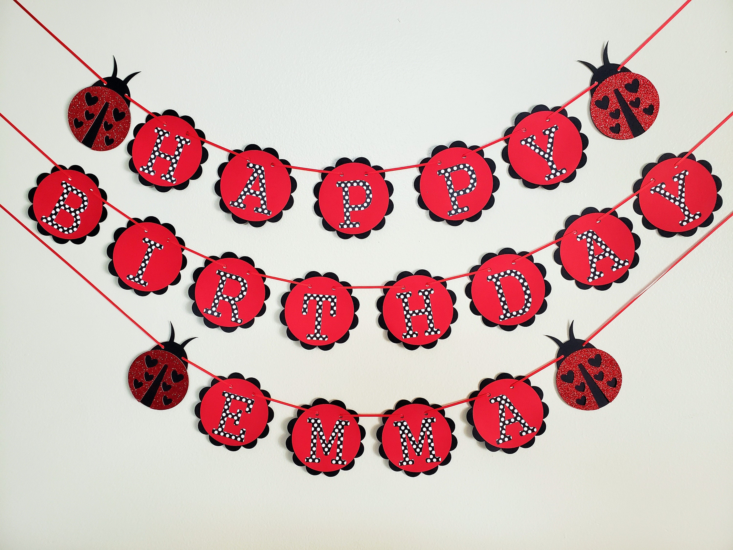 Lady Bug Custom Birthday Banner Lady Bug Happy Birthday - Etsy