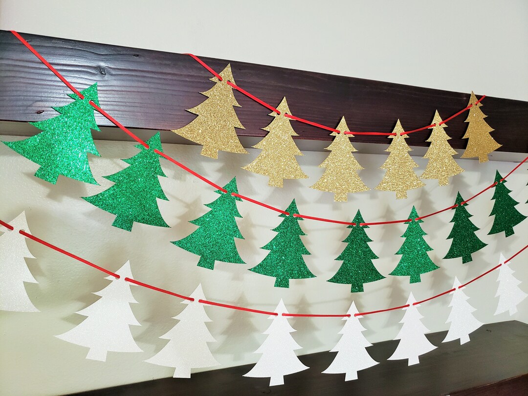 Christmas Tree Garland, Glitter Christmas Tree Garland, Christmas ...