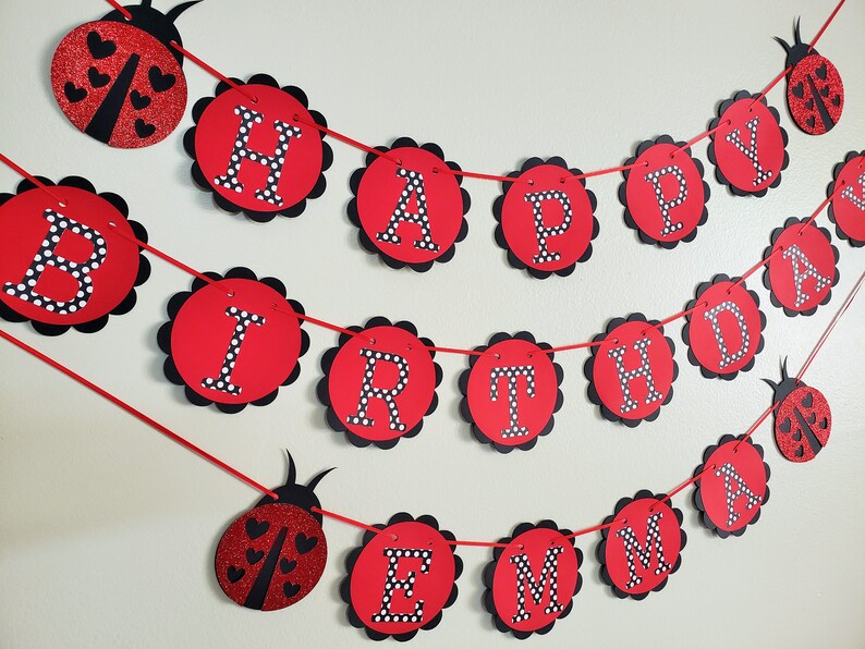 Lady Bug Custom Birthday Banner Lady Bug Happy Birthday | Etsy