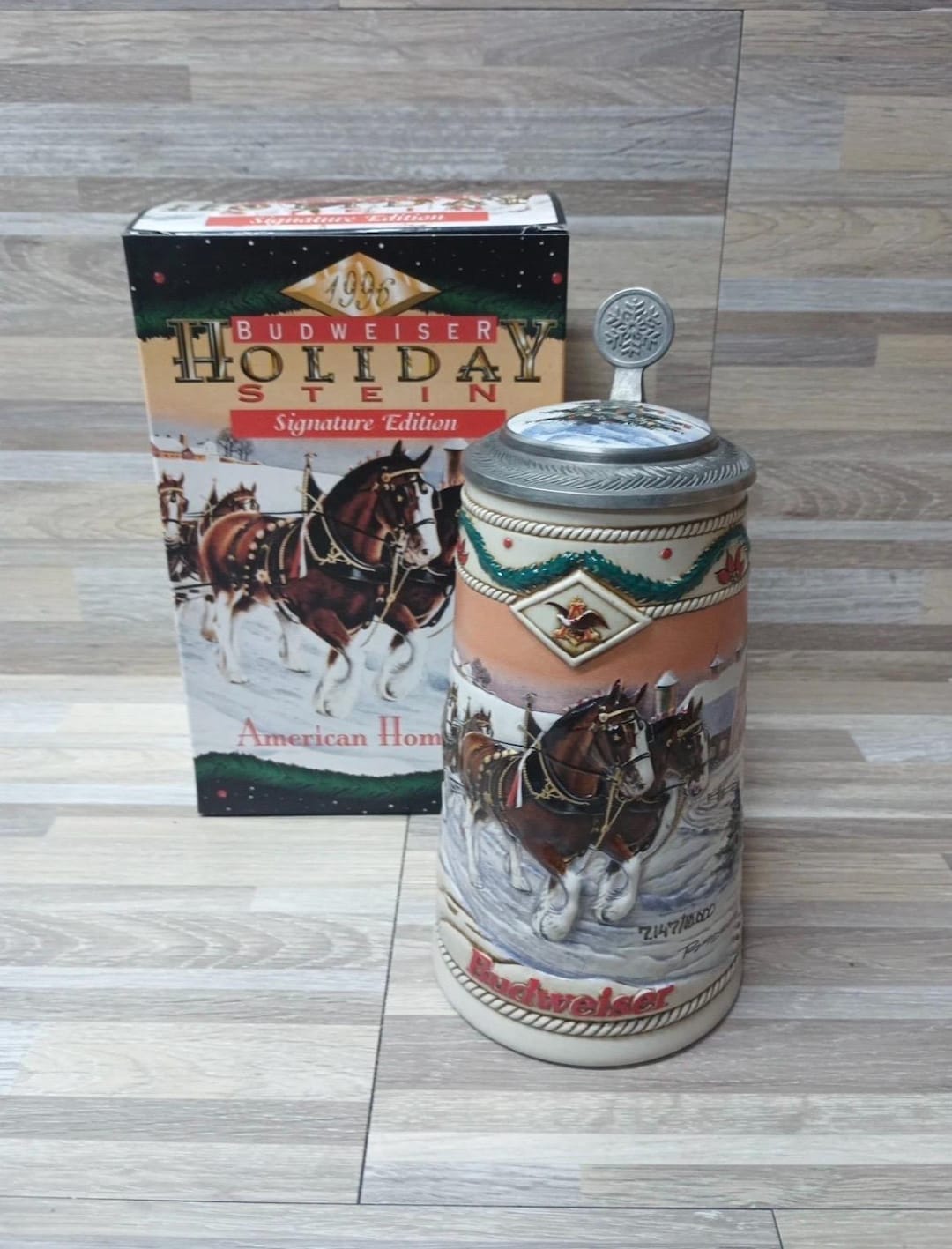 Vintage Artist Signed Anheuser Busch Beer Stein Clydesdales Christmas ...