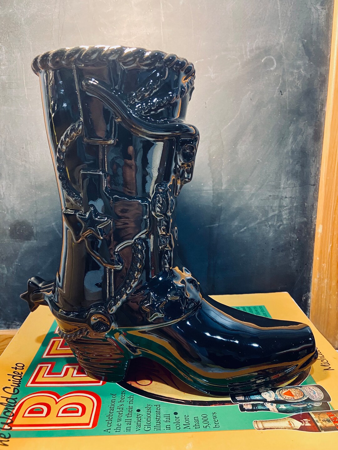 Texas Das Boot Black German Beer Drinking Boot Stoneware Longhorn - Etsy