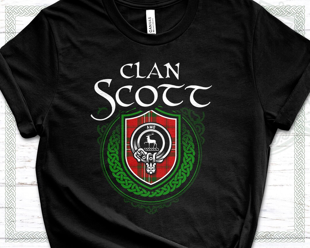 Clan Scott Scottish Tartan T-shirt With Clan Crest Badge, Motto, and ...