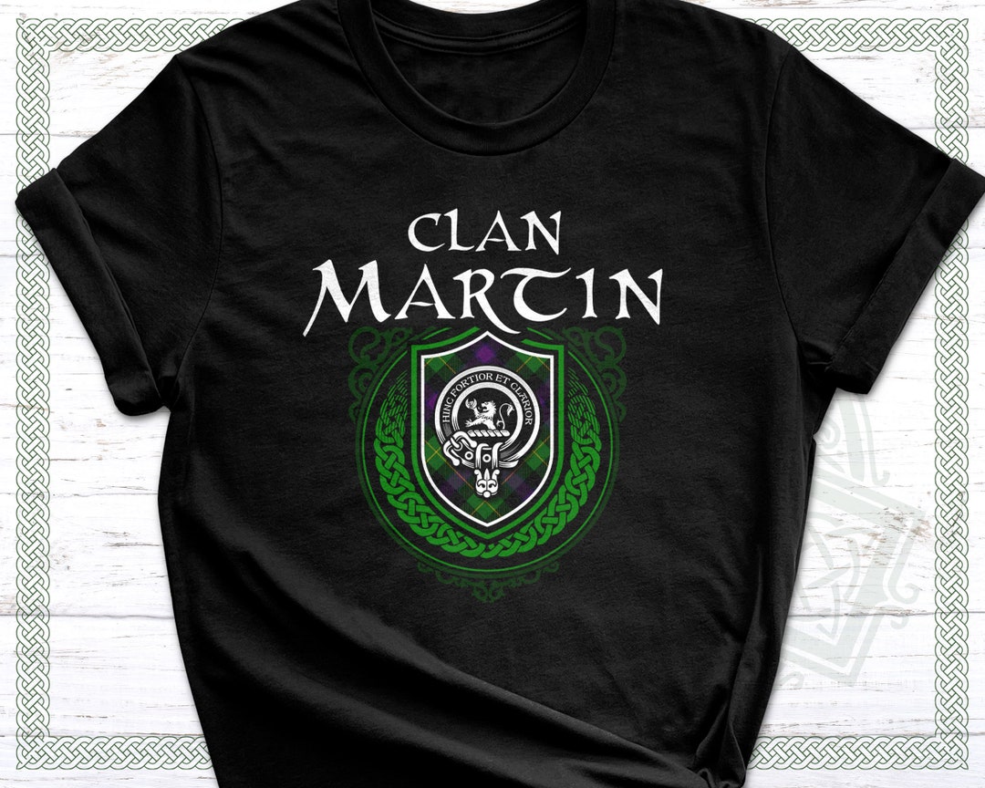 Clan Martin Scottish Tartan T-shirt With Clan Crest Badge, Motto, and ...