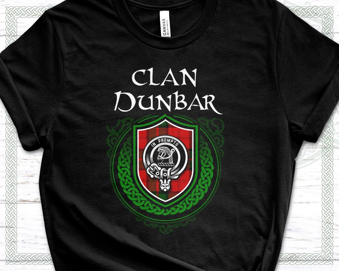 Clan Dunbar Scottish Tartan T-shirt With Clan Crest Badge, Motto, and ...