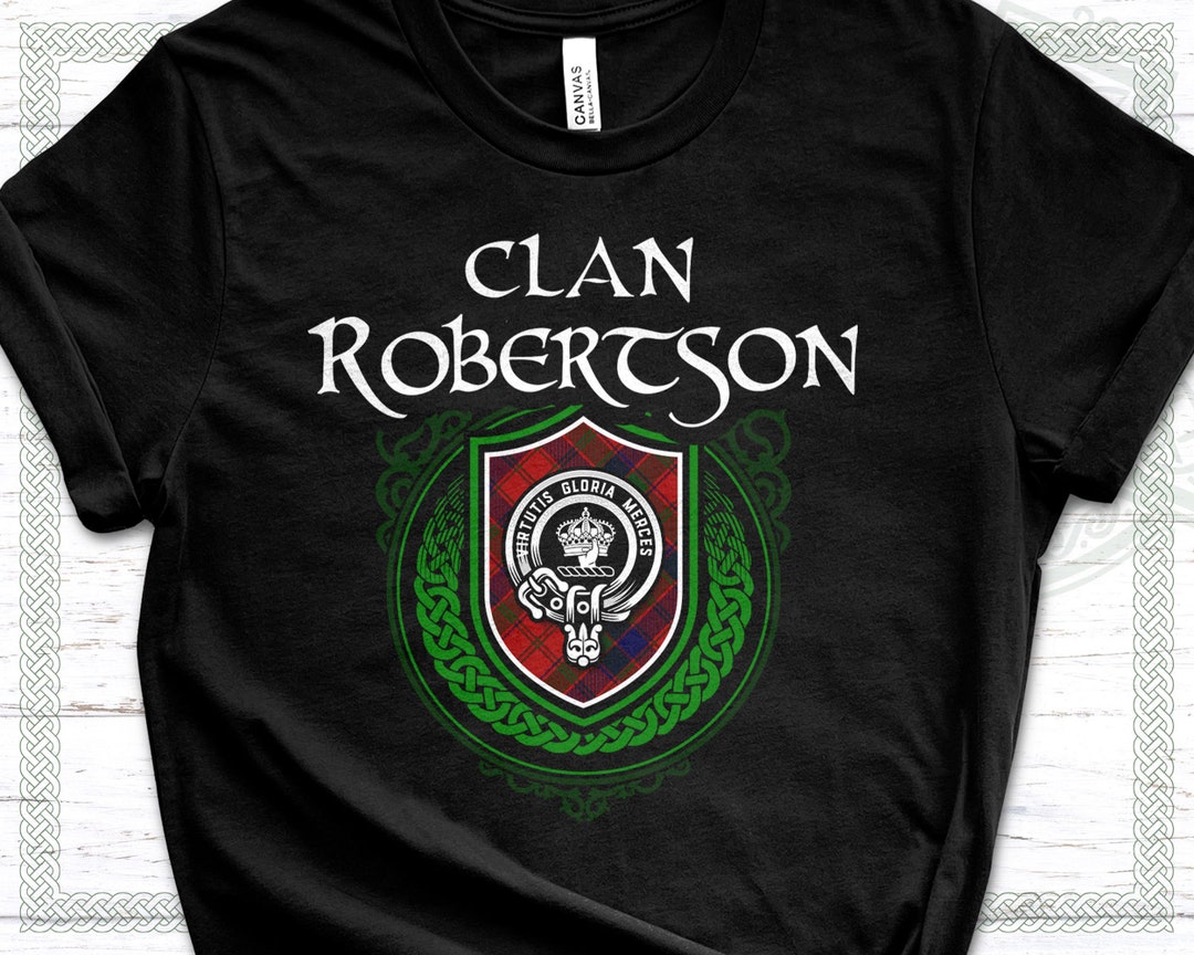 Clan Robertson Scottish Tartan T-shirt With Clan Crest Badge, Motto ...