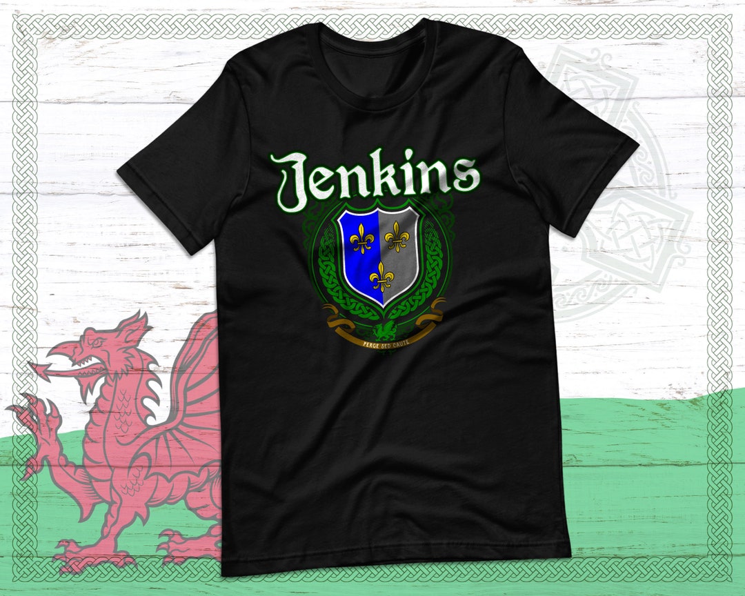 Jenkins Family Wales Coat of Arms T-shirt With Crest and Motto, Jenkins ...